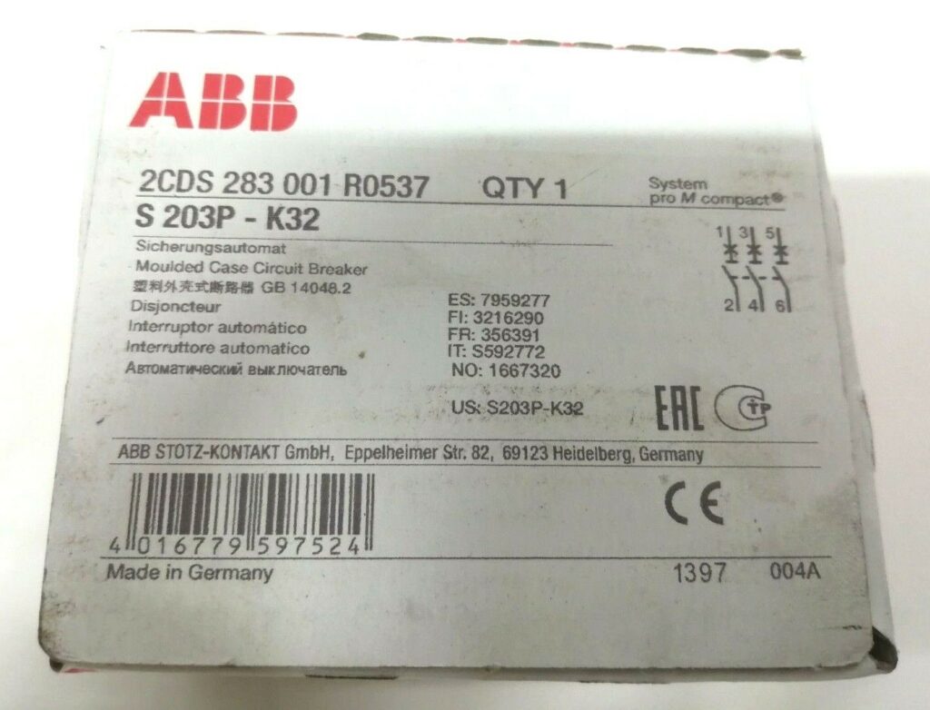 ABB S203P-K32 Miniature Moulded Case Circuit Breaker 2CDS283001R0537 – Electro Extreme