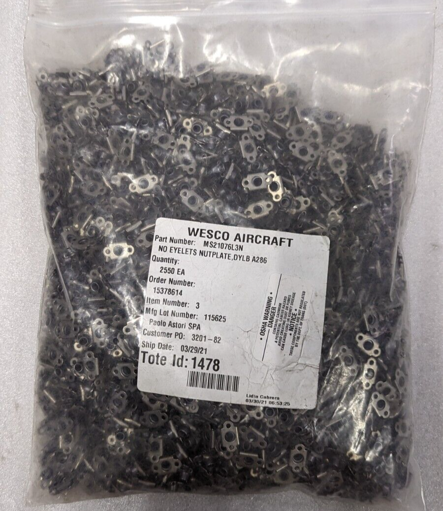 Wesco Aircraft MS21076L3N NO EYELETS NUTPLATE DYLB A286 (2550-Pcs ...